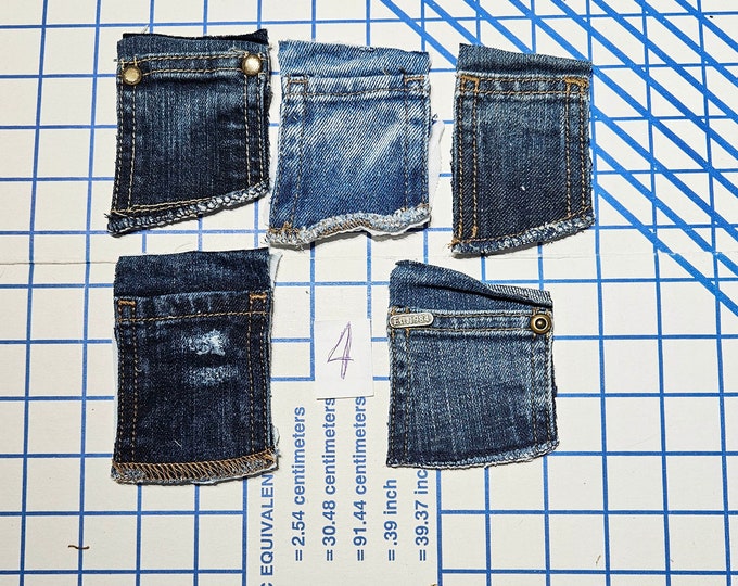 Five Recycled Denim Jeans Coin Pockets - Small Coin Pockets - Crafting ...
