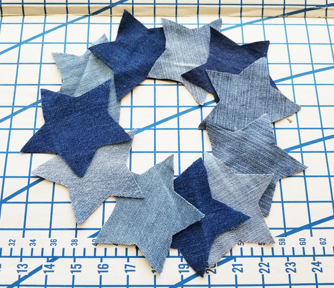 12 Denim Stars for Applique~hand Cut~4"x4"~recycledrepurposed Jeans ...