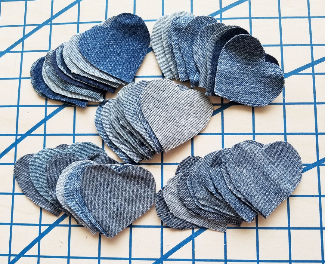 50 Hand Cut Denim Hearts, Recycled Jeans, Sew-on Appliques - Etsy