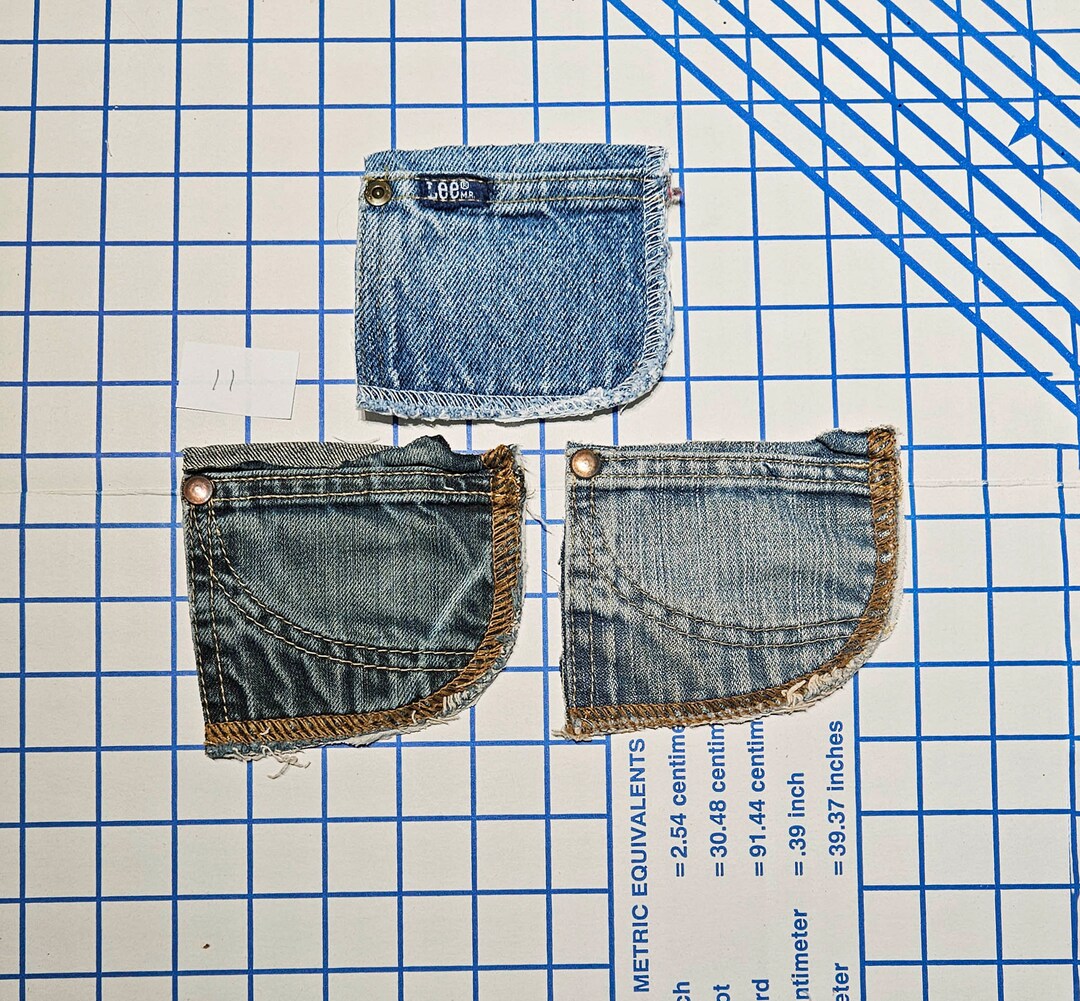 Three Recycled Denim Jeans Coin Pockets - Small Coin Pockets - Crafting ...