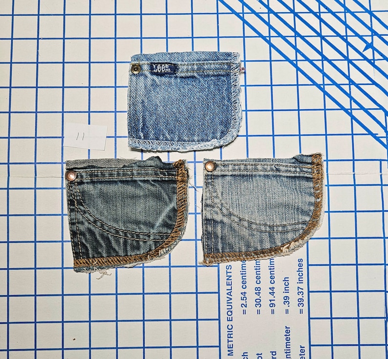 Three Recycled Denim Jeans Coin Pockets - Small Coin Pockets - Crafting ...