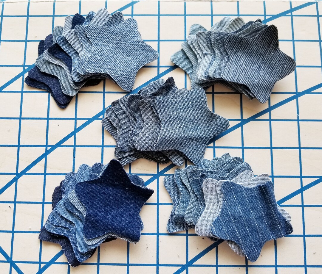 50 Hand Cut Sew-on Small Denim Stars~3" X 2.875"~clean Recycled Jean ...