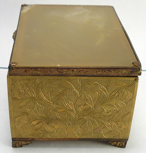 Vintage Chinese Export Stone Lid Jewelry Box - Gem
