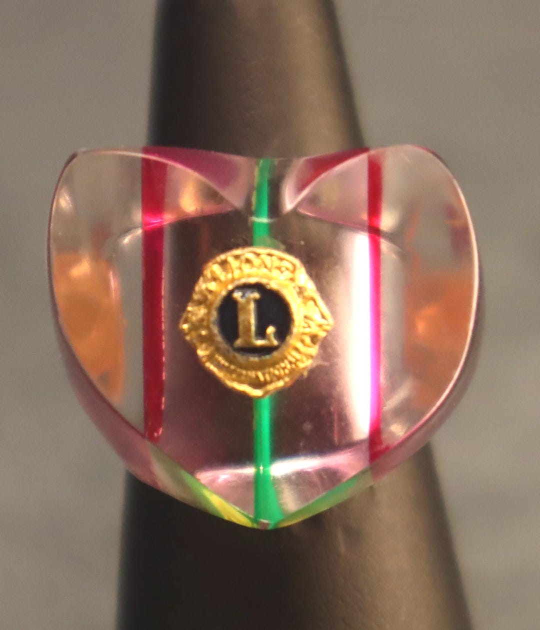 Vintage Lucite Heart Ring Lions Club Pink Green Stripes Size 7 - Etsy