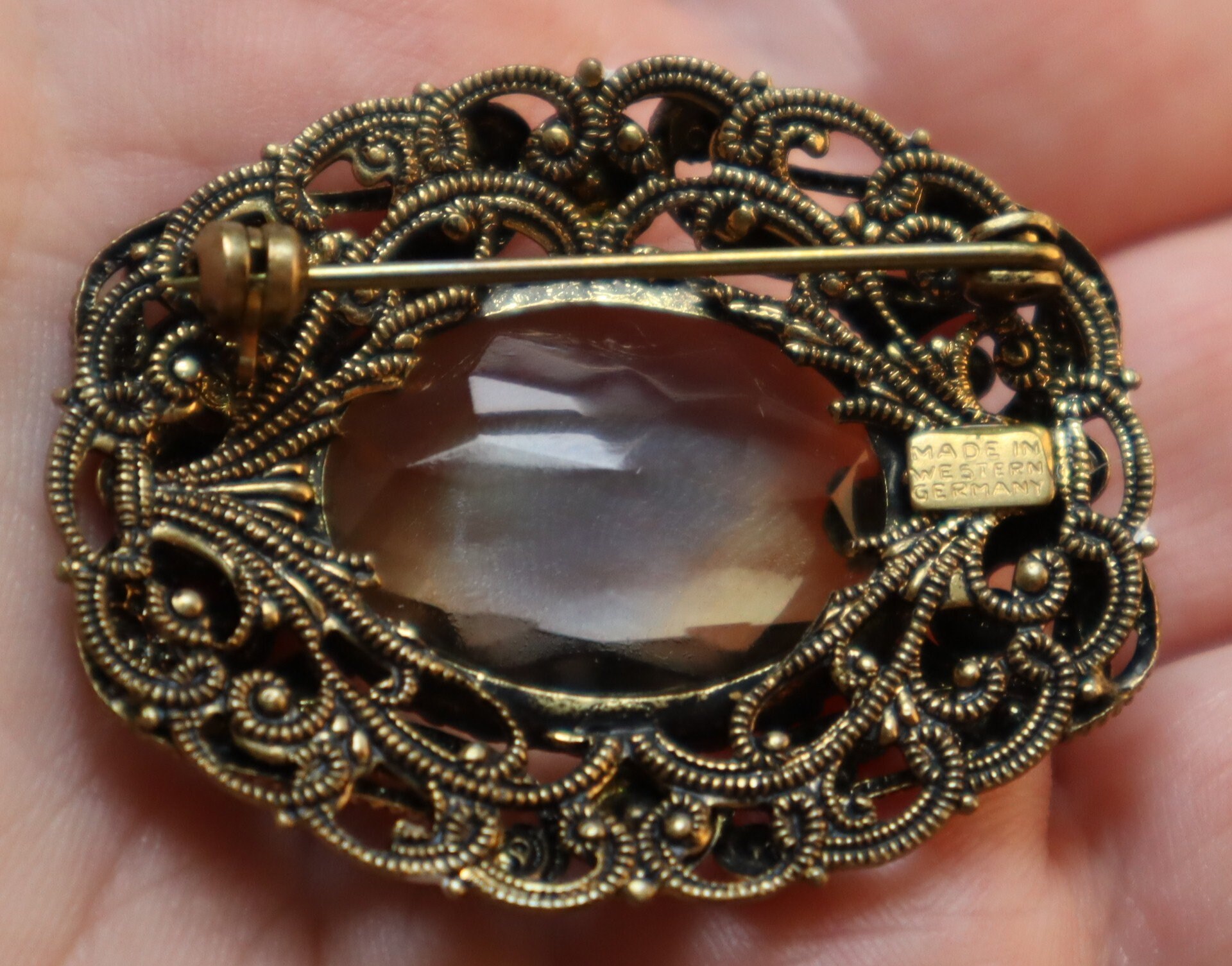 Vintage West Germany Brooch Givre Glass Enamel Filigree Pin - Etsy
