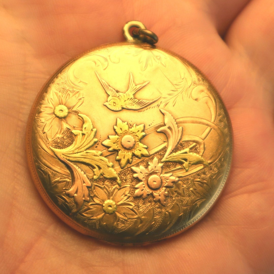 Vintage Elgin Gold Filled Locket Bird Flowers Two Tone - Etsy