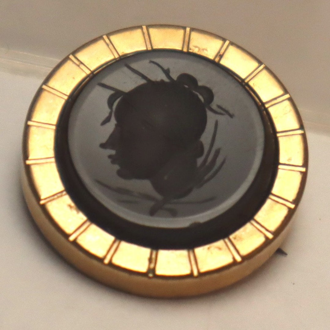 Antique Cameo Brooch Intaglio Black Glass 1885 - Etsy