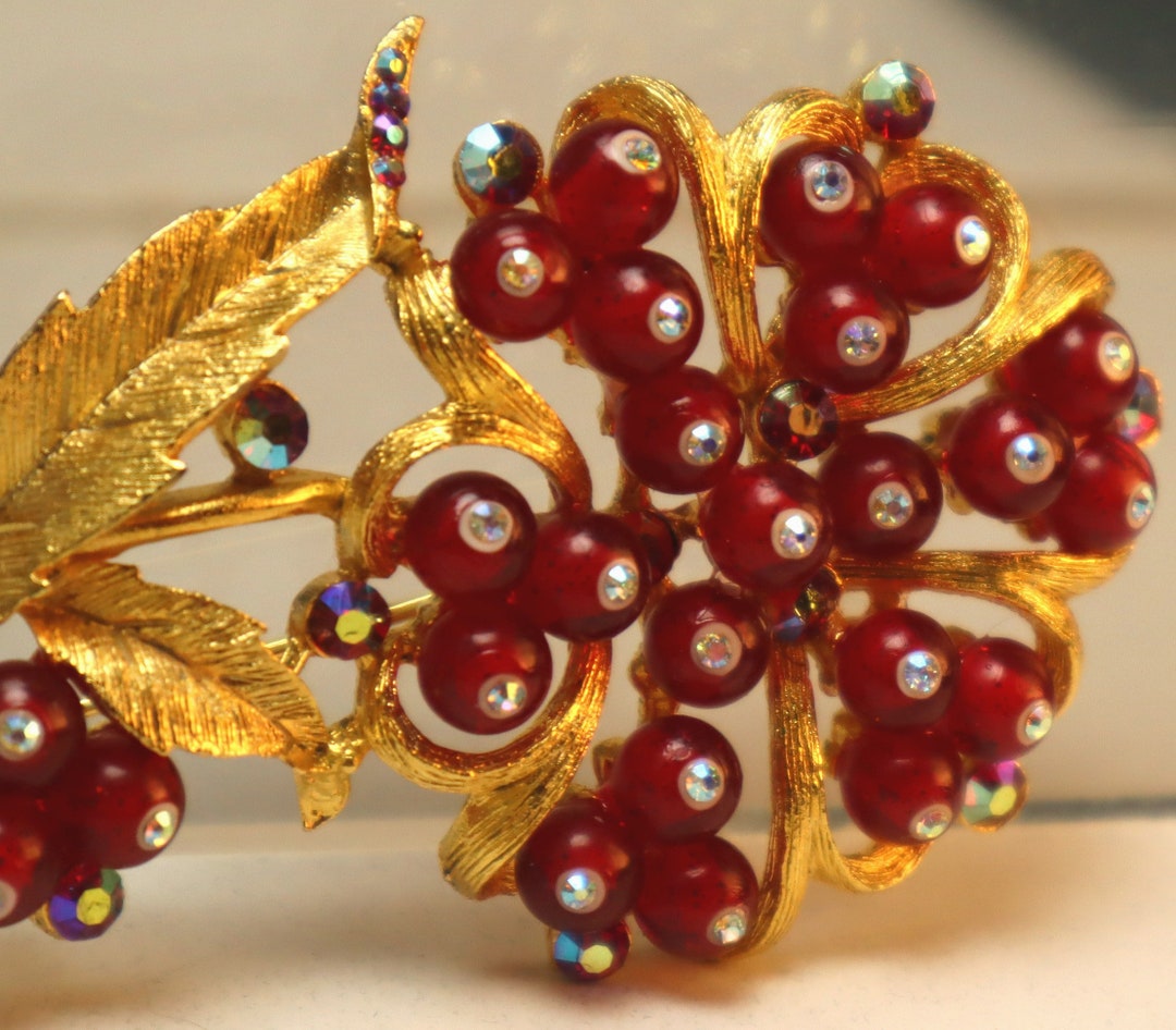 Broche fleurs bulle rouge AB strass BSK broche vintage - Etsy France