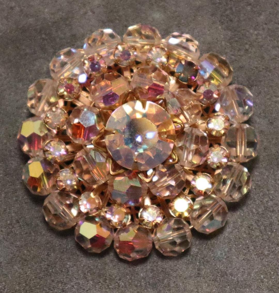 Vintage AB Rhinestone & Crystal Stacked Brooch Pin - Etsy