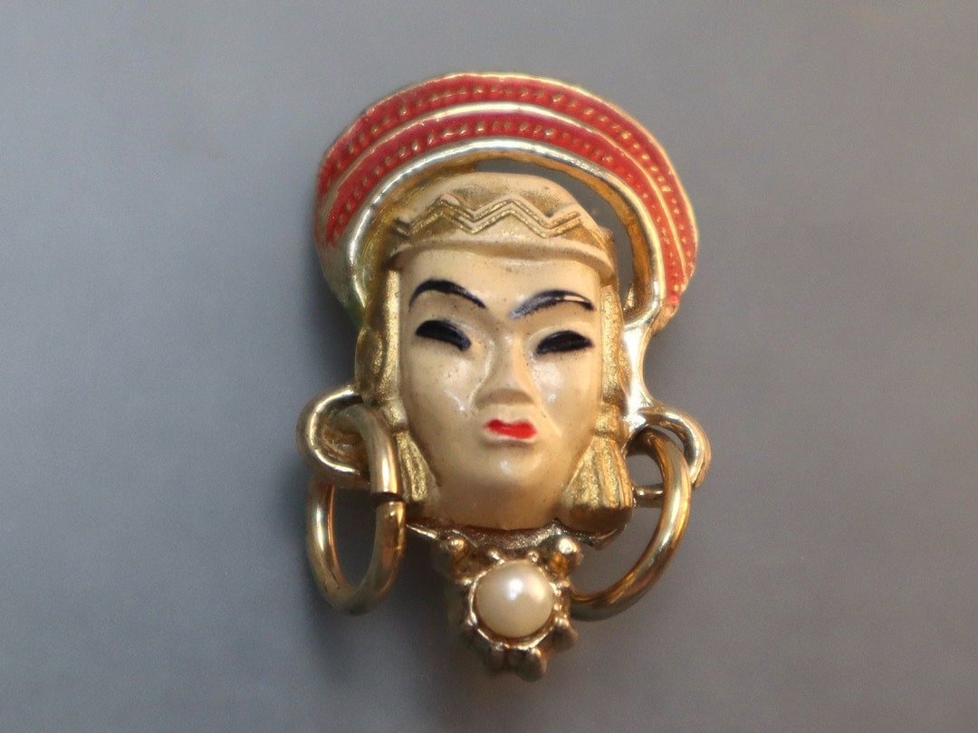 Vintage Selro Selini Asian Princess Pearl Brooch Pin - Etsy