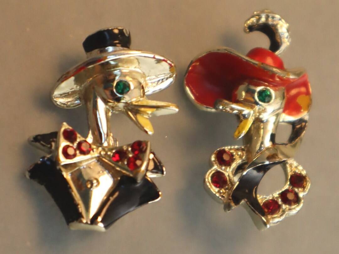 Rhinestone Duck Couple Brooches Easter Pin Pair - Etsy
