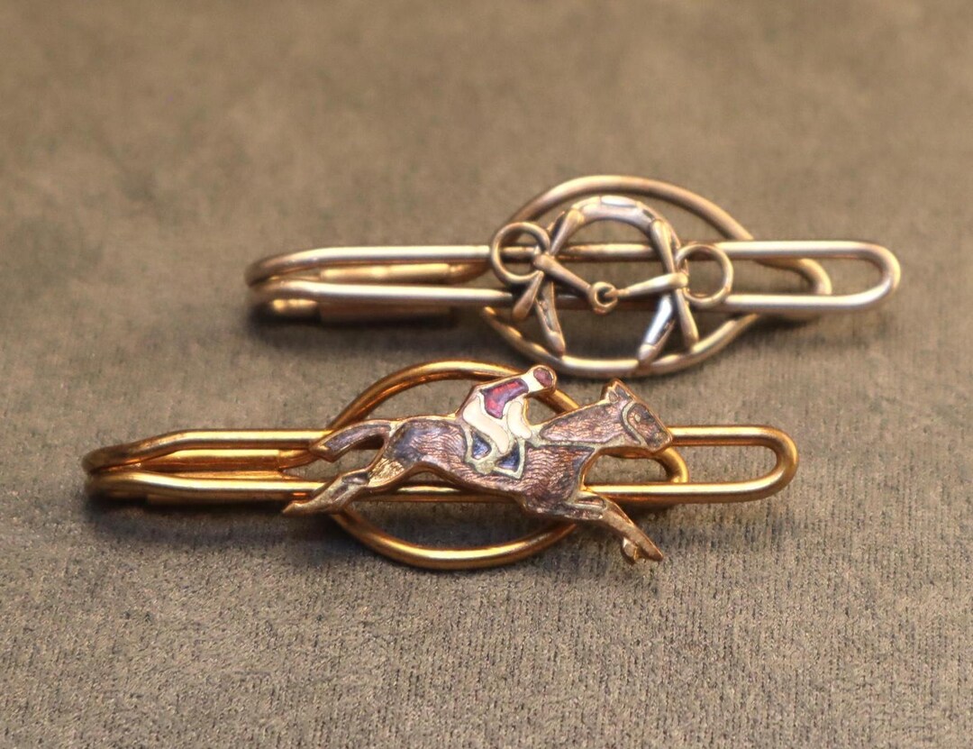 Vintage Horse Tie Clips Jockey & Horseshoe - Etsy