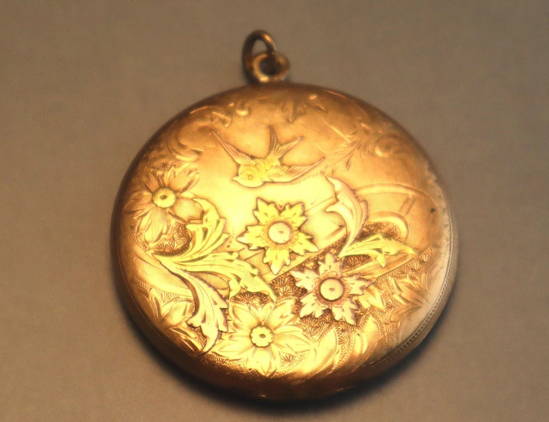 Vintage Elgin Gold Filled Locket Bird Flowers Two Tone - Etsy