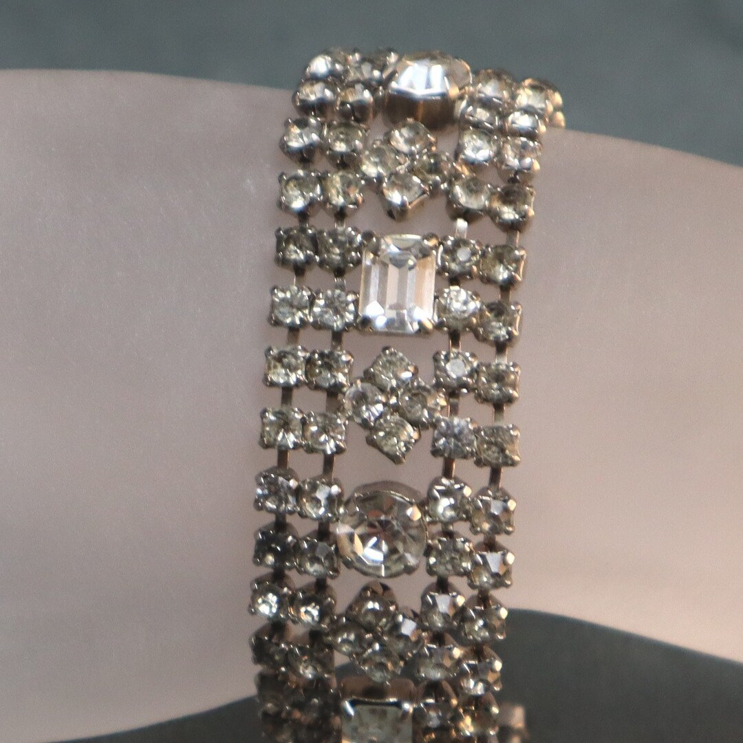 Vintage Wide Rhinestone Bracelet 5 Rows - Etsy