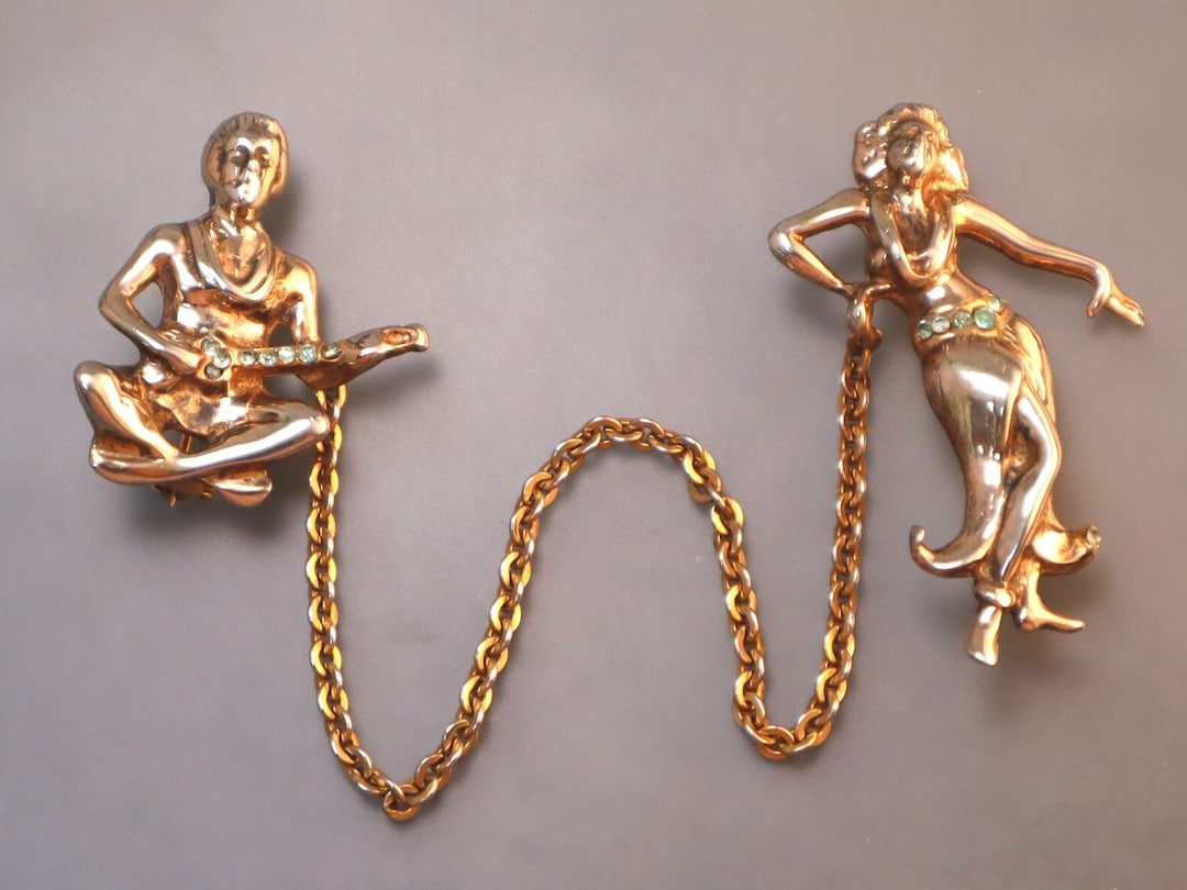 Vintage Sterling Hula Ukulele Player Kreisler K Speck Chatelaine Brooch ...