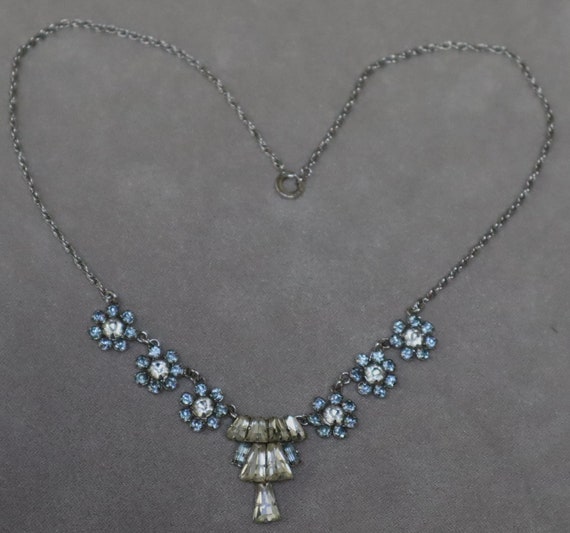 Deco Sterling Star-Art Rhinestone Necklace - Gem