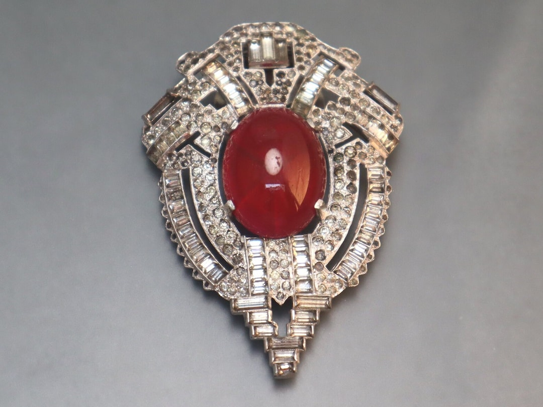 Art Deco Large Red Stone Dress Clip Marked R - Etsy