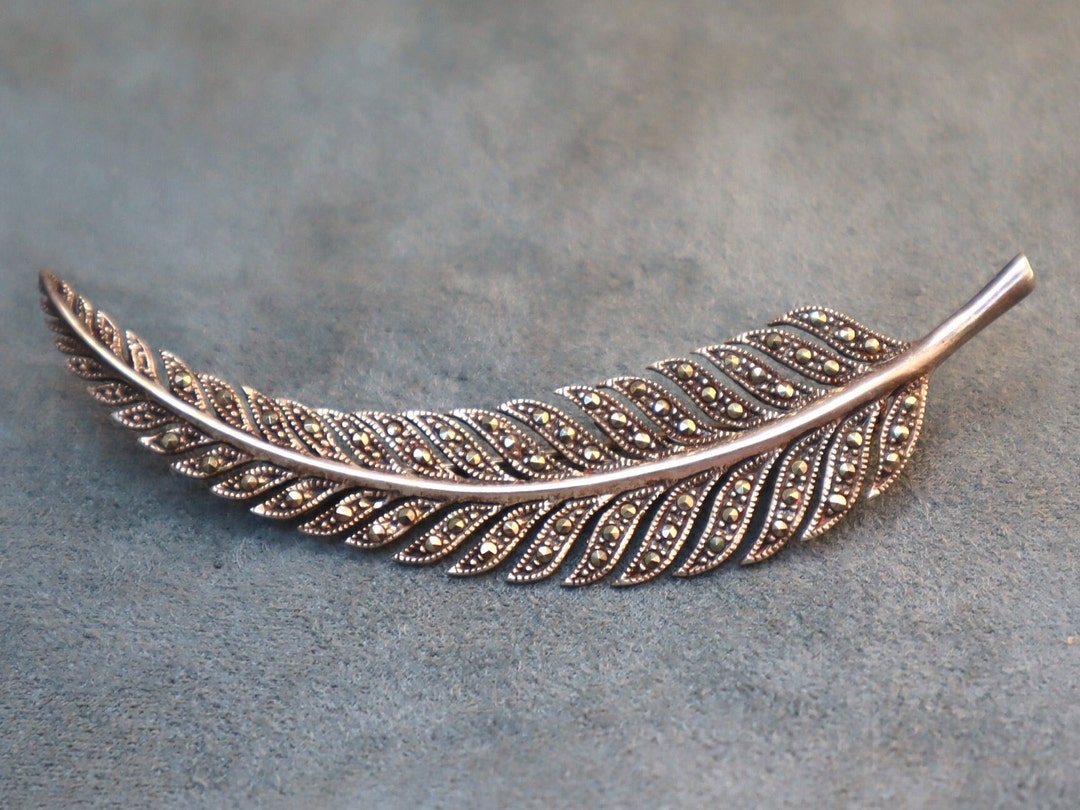 Art Deco Sterling Marcasite Feather Brooch Marked 925A Vintage Pin - Etsy