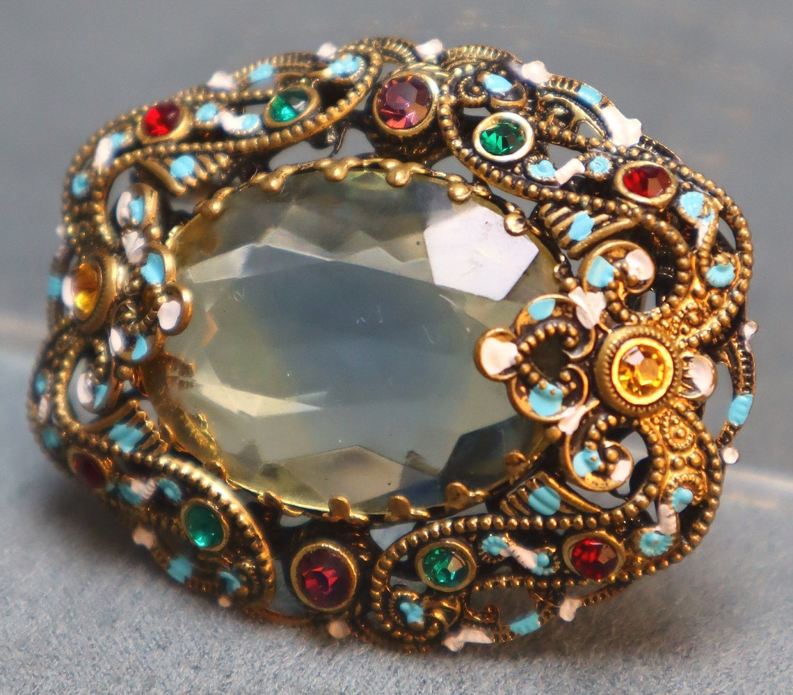 Vintage West Germany Brooch Givre Glass Enamel Filigree Pin - Etsy