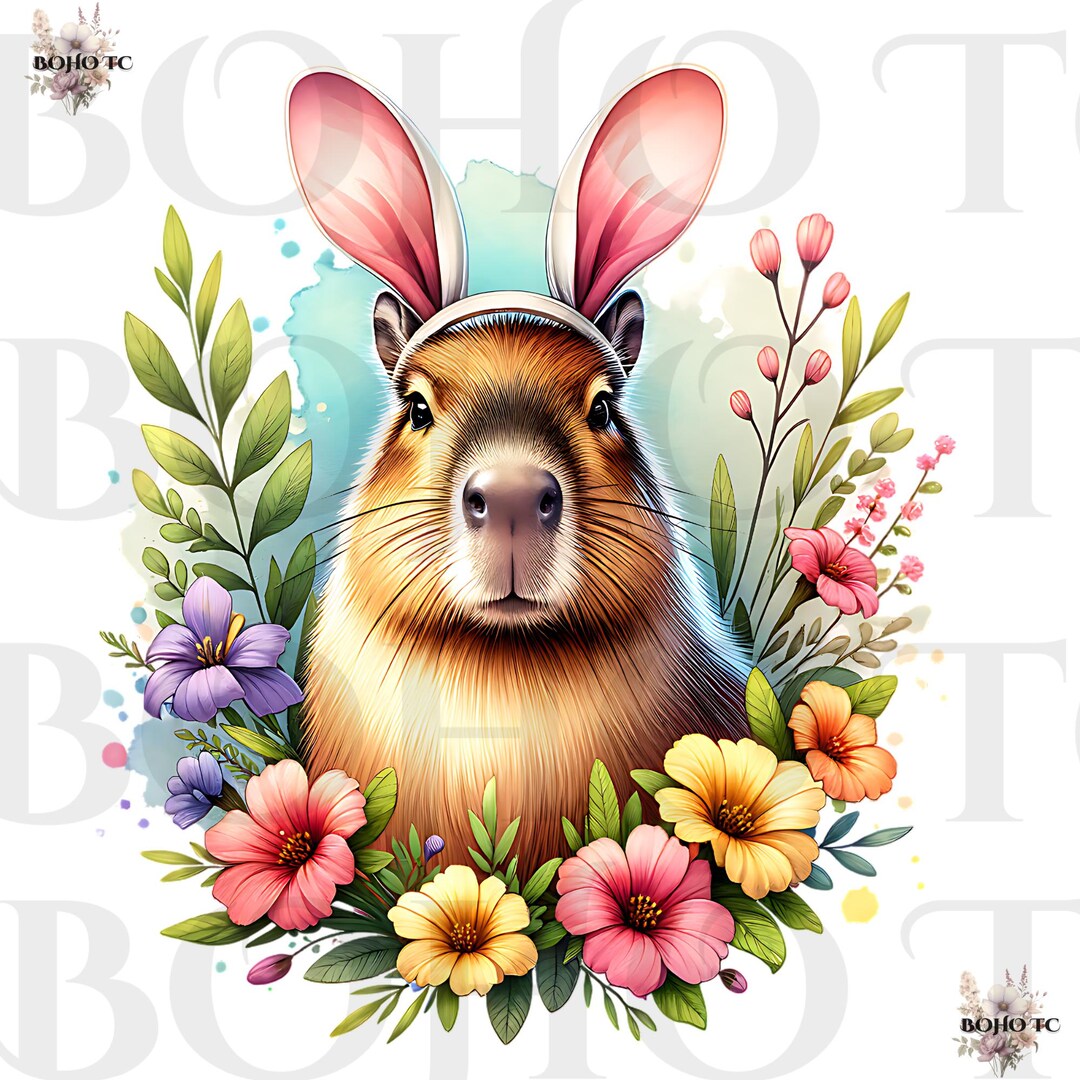 Capybara Bunny Ears Png-easter Vibes Png-floral Capybara Bunny Ears ...