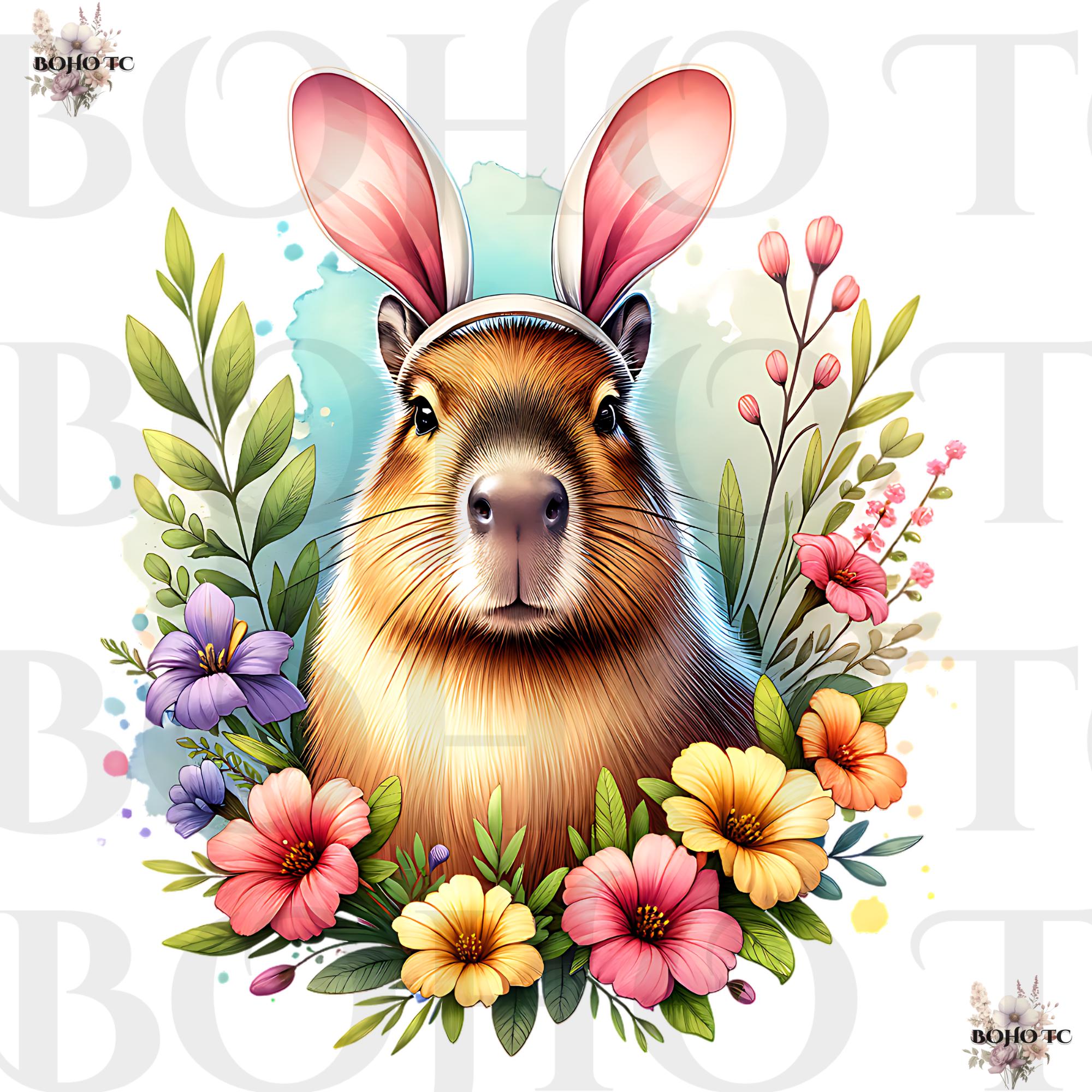 Capybara Bunny Ears Png-easter Vibes Png-floral Capybara Bunny Ears ...