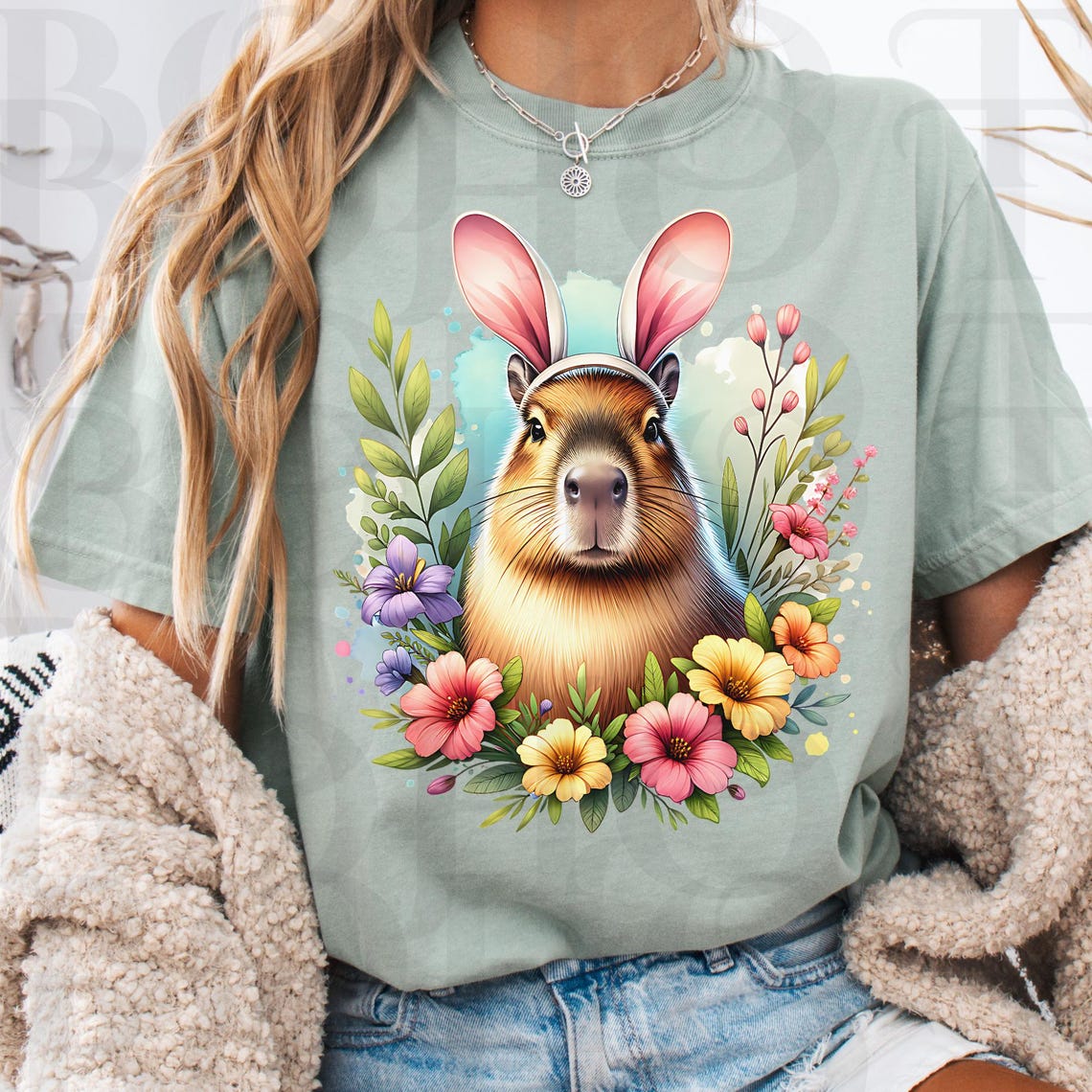 Capybara Bunny Ears Png-easter Vibes Png-floral Capybara Bunny Ears ...