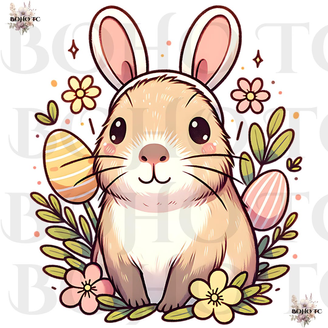Capybara Bunny Ears Kawaii Png-easter Vibes Png-floral Capybara Bunny ...