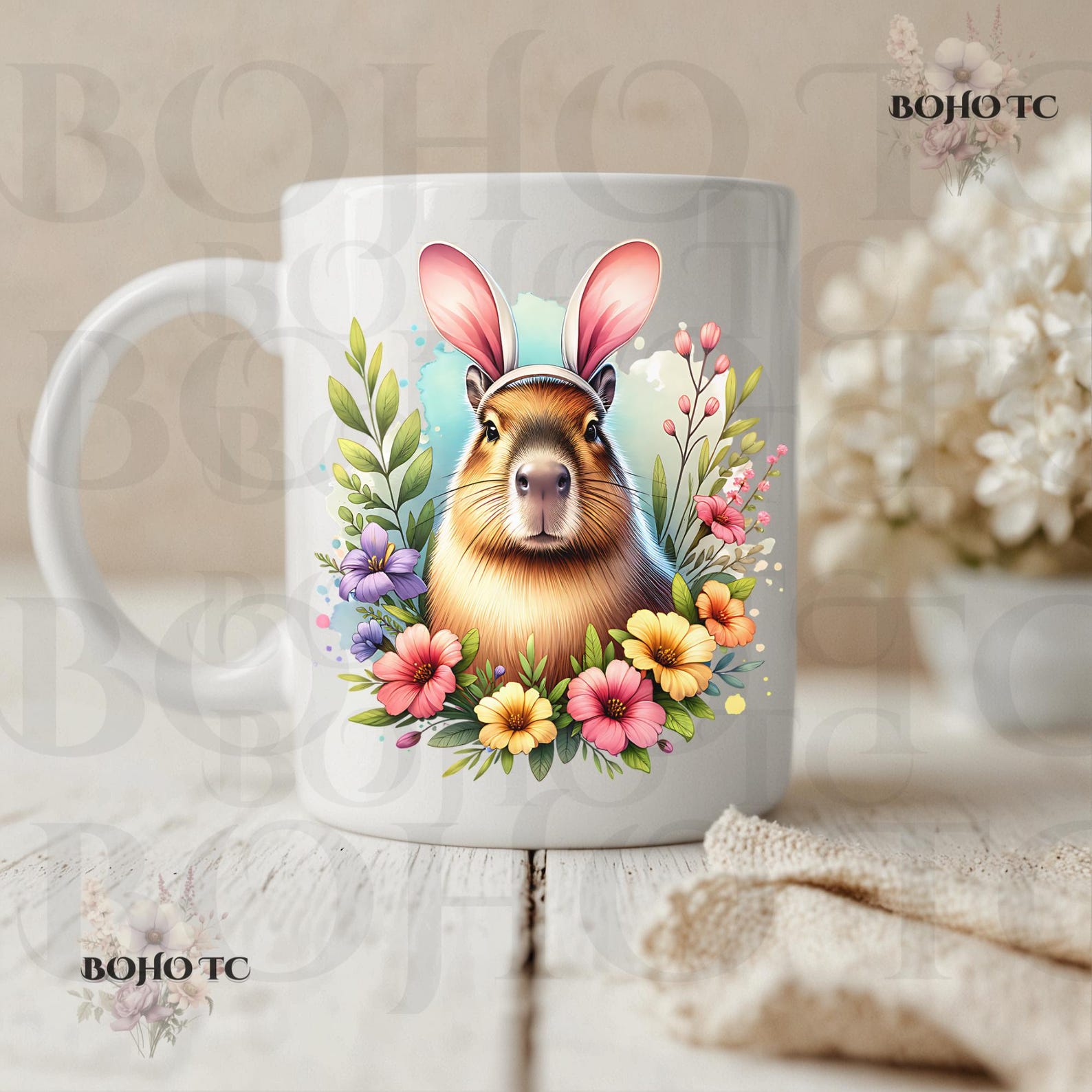 Capybara Bunny Ears Png-easter Vibes Png-floral Capybara Bunny Ears ...