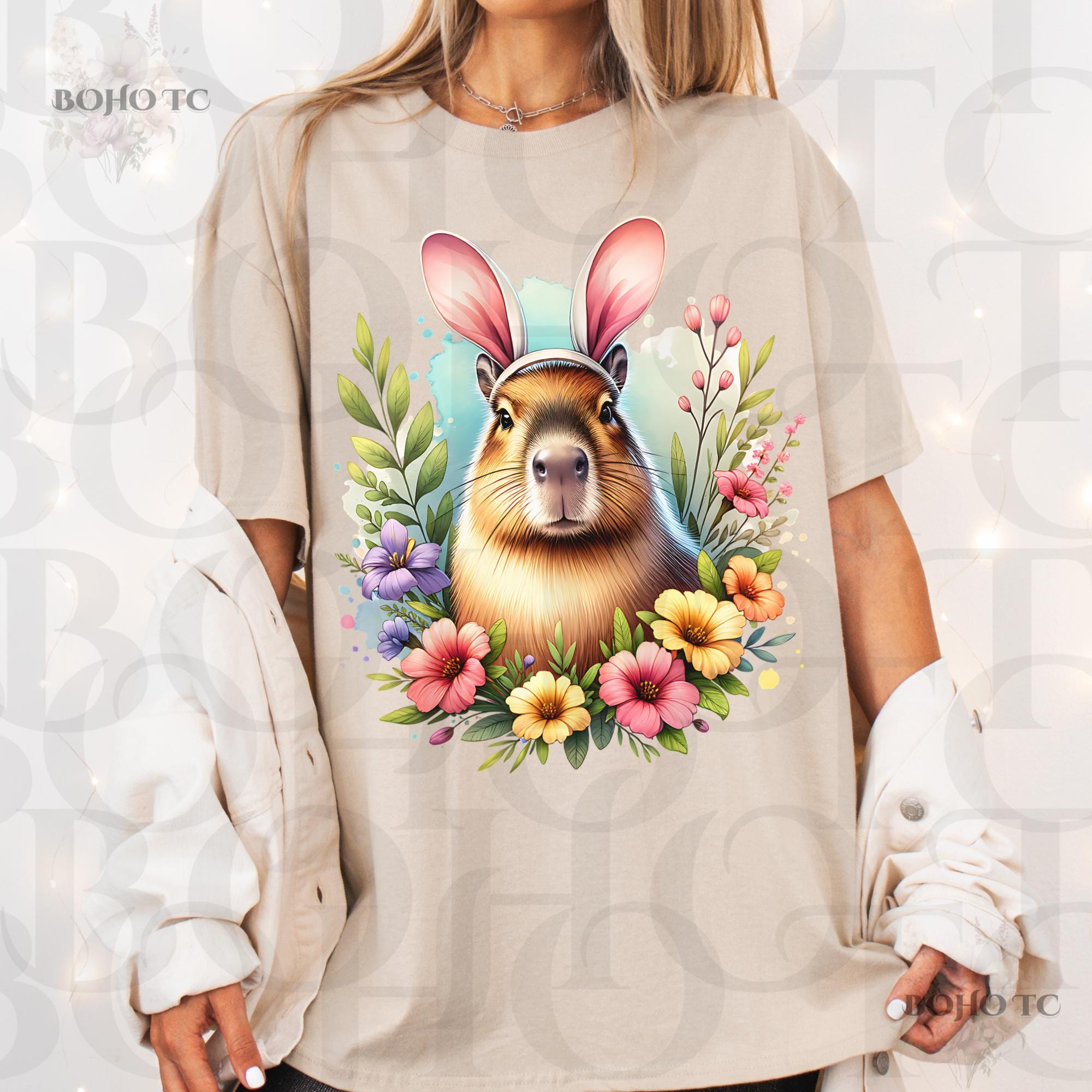 Capybara Bunny Ears Png-easter Vibes Png-floral Capybara Bunny Ears ...