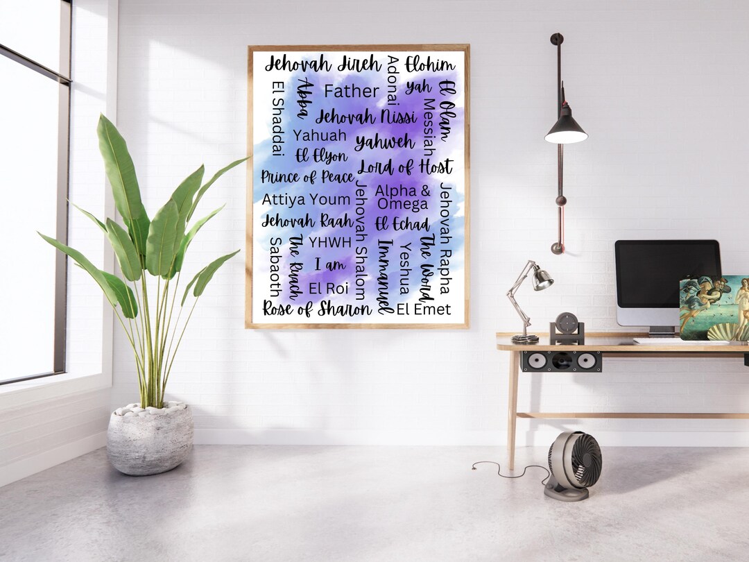 Names of God Blue + Purple, Christian Wall Art, Scripture Poster, Bible ...