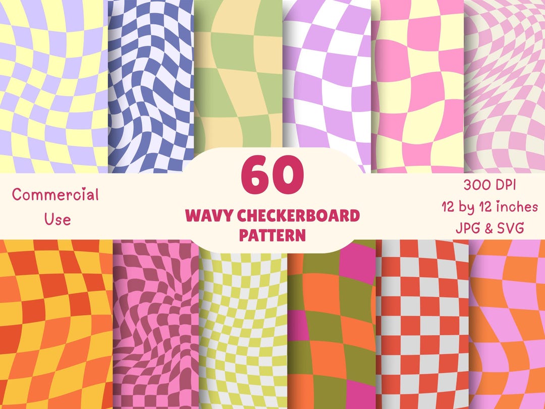 Retro Wavy Check Patterns: Trippy Digital Papers (digital Download ...