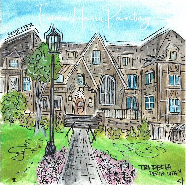 University of Arkansas Sorority House Watercolor Painting - Etsy