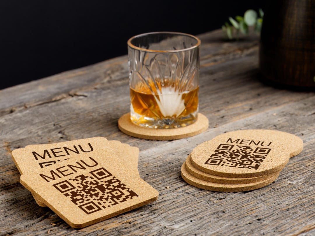Custom QR Code Cork Drink Coasters Personalized for Menus and ...