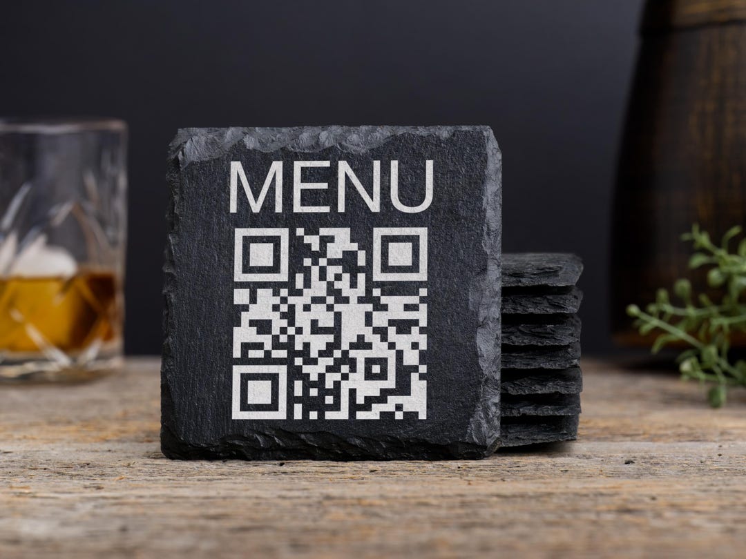 Custom QR Code Slate Drink Coasters Personalized for Menus and ...