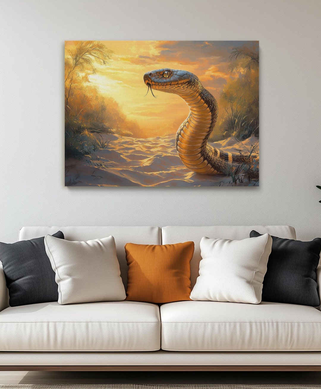 Majestic Cobra in Golden Desert Canvas Oil Painting, Wildlife Art ...