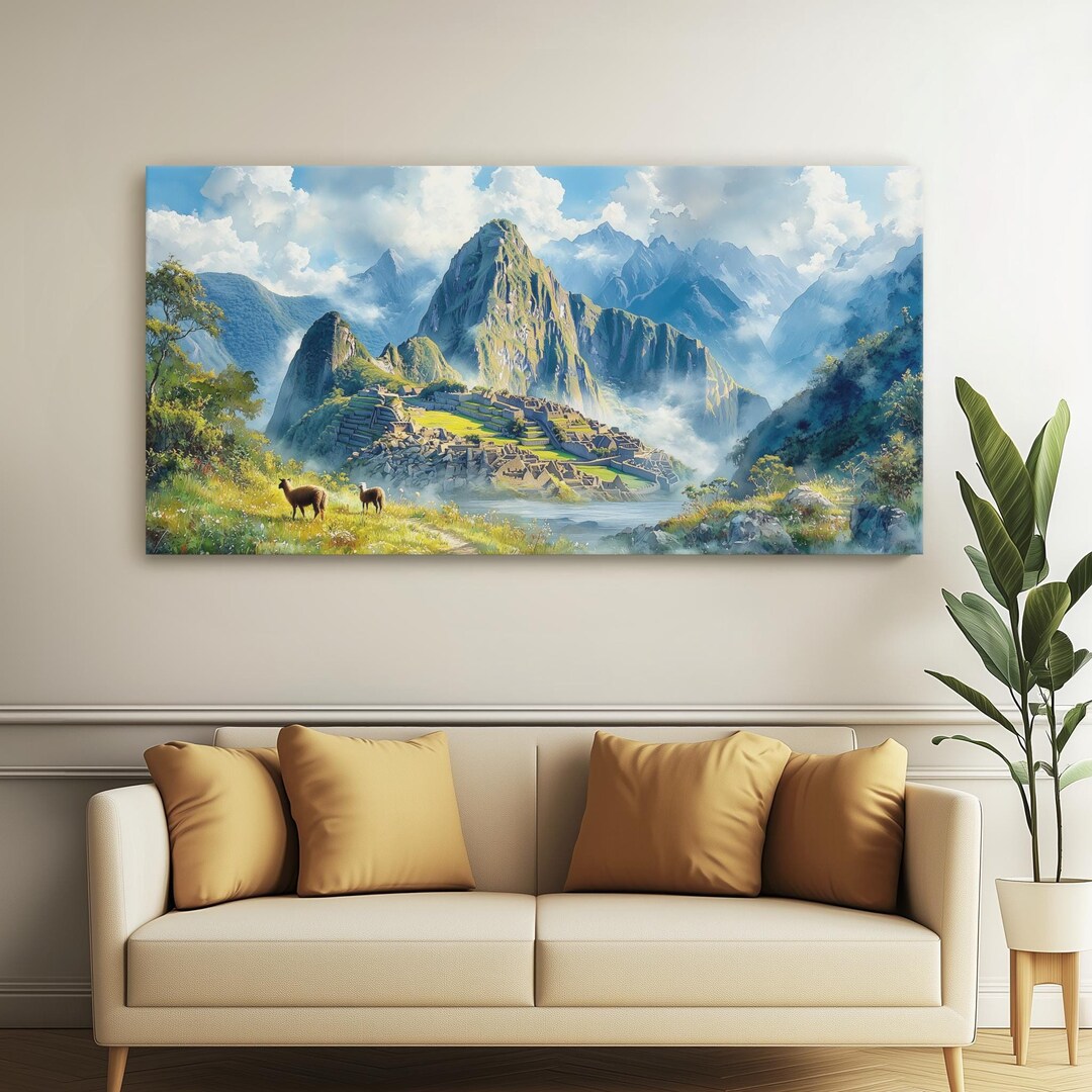 Machu Picchu Canvas Print, Ancient Inca Ruins Watercolor Painting, Peru ...