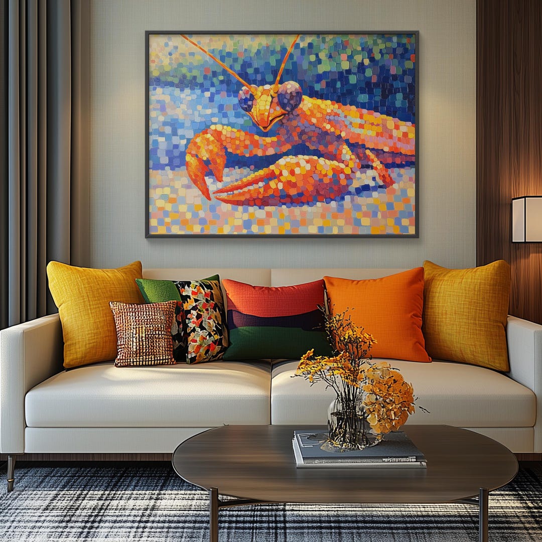 Abstract Mantis Shrimp Painting, Pointillism Canvas Oil Painting, Large ...