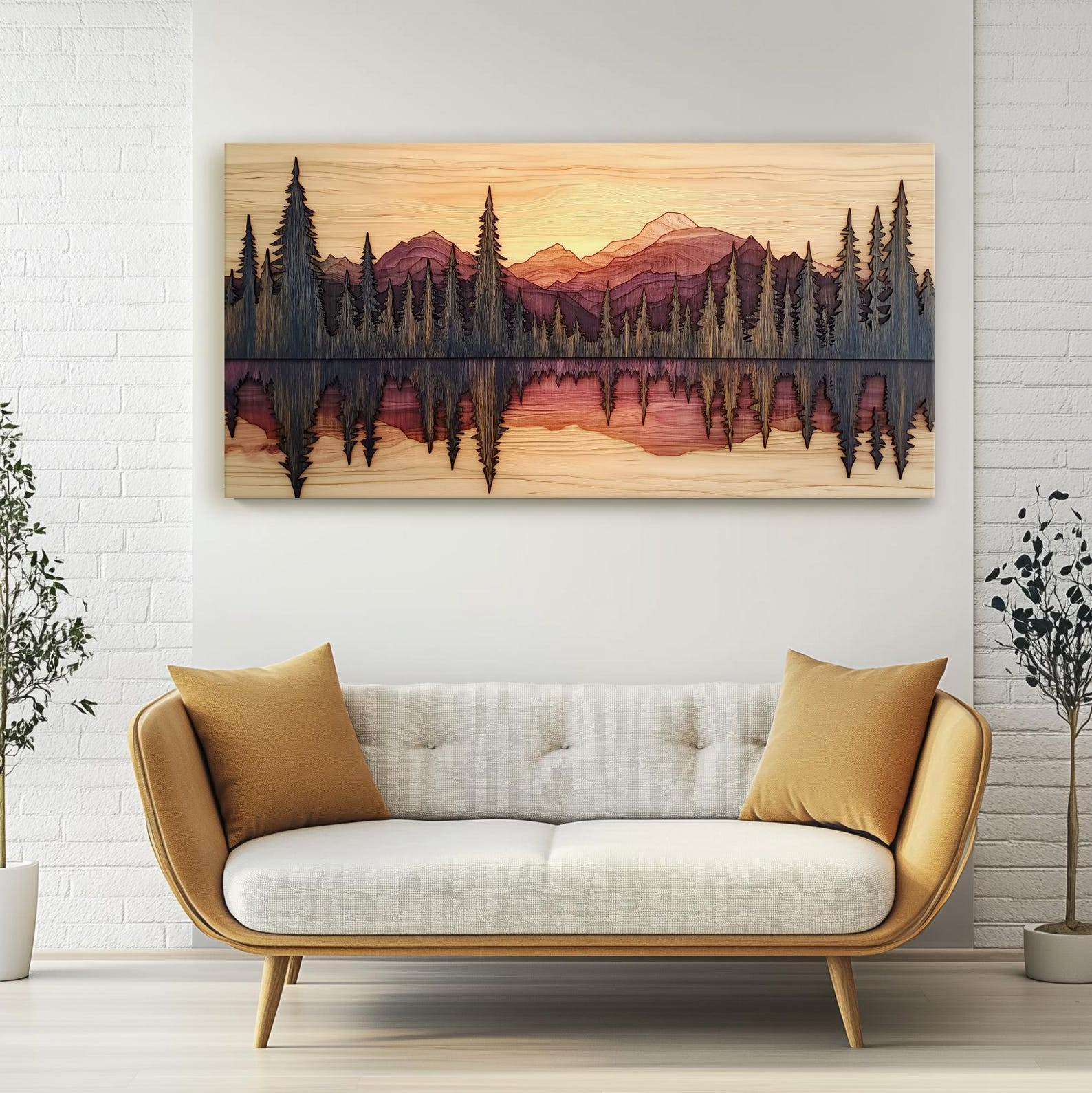 Misty Lake at Dawn Layered Wood Style Canvas, Tranquil Textured Reflection, Handcrafted Nature ...