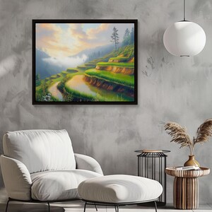 Beautiful Rice Paddy Terrance Fields Canvas Painting, Vietnam Cloudy ...