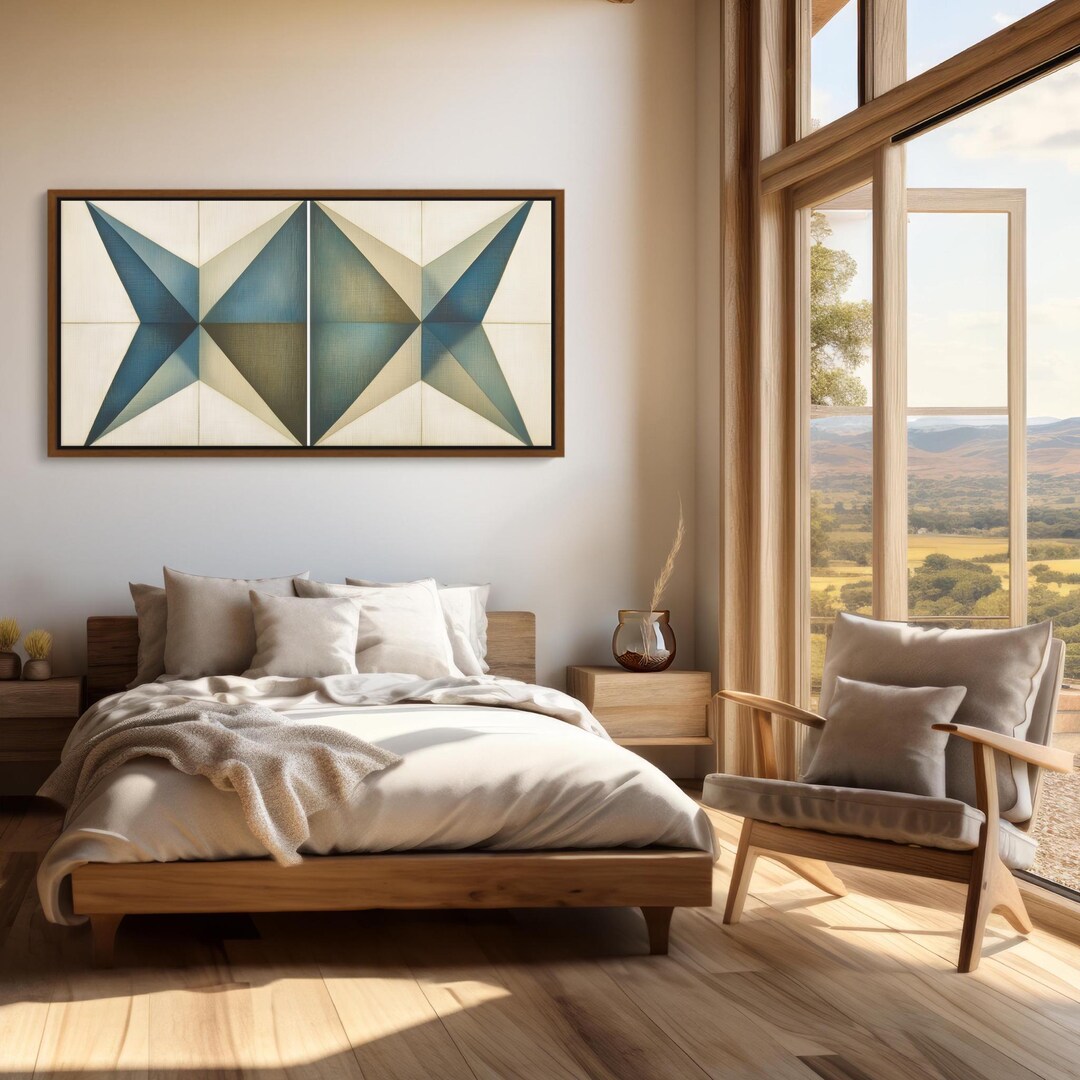 Symmetry Triangle Abstract Art, Muted Blue Olive Green Shapes, Balanced ...