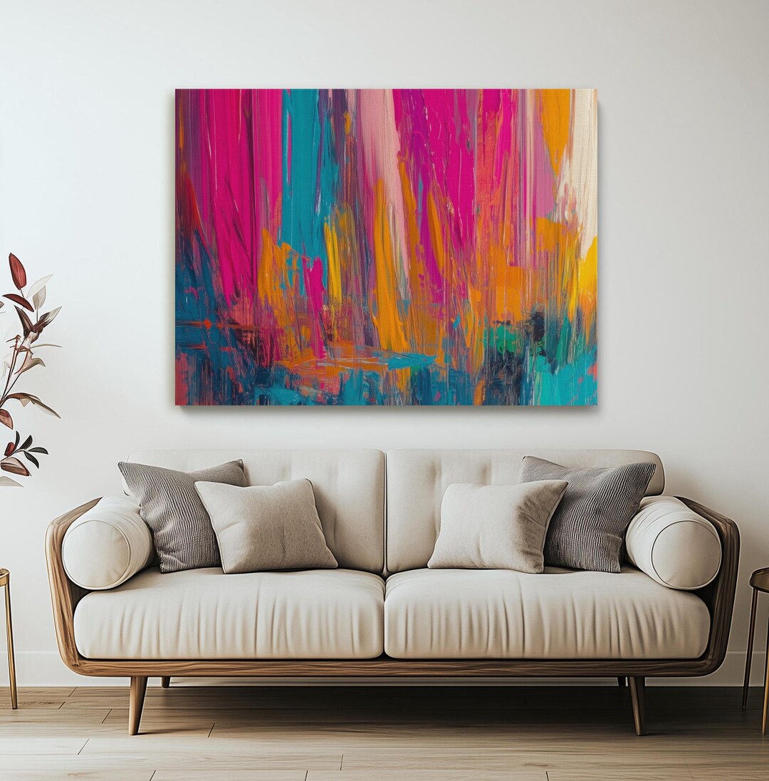 Chaotic Burst of Bold Vibrant Colors Canvas Painting, Textile Rich Mix ...