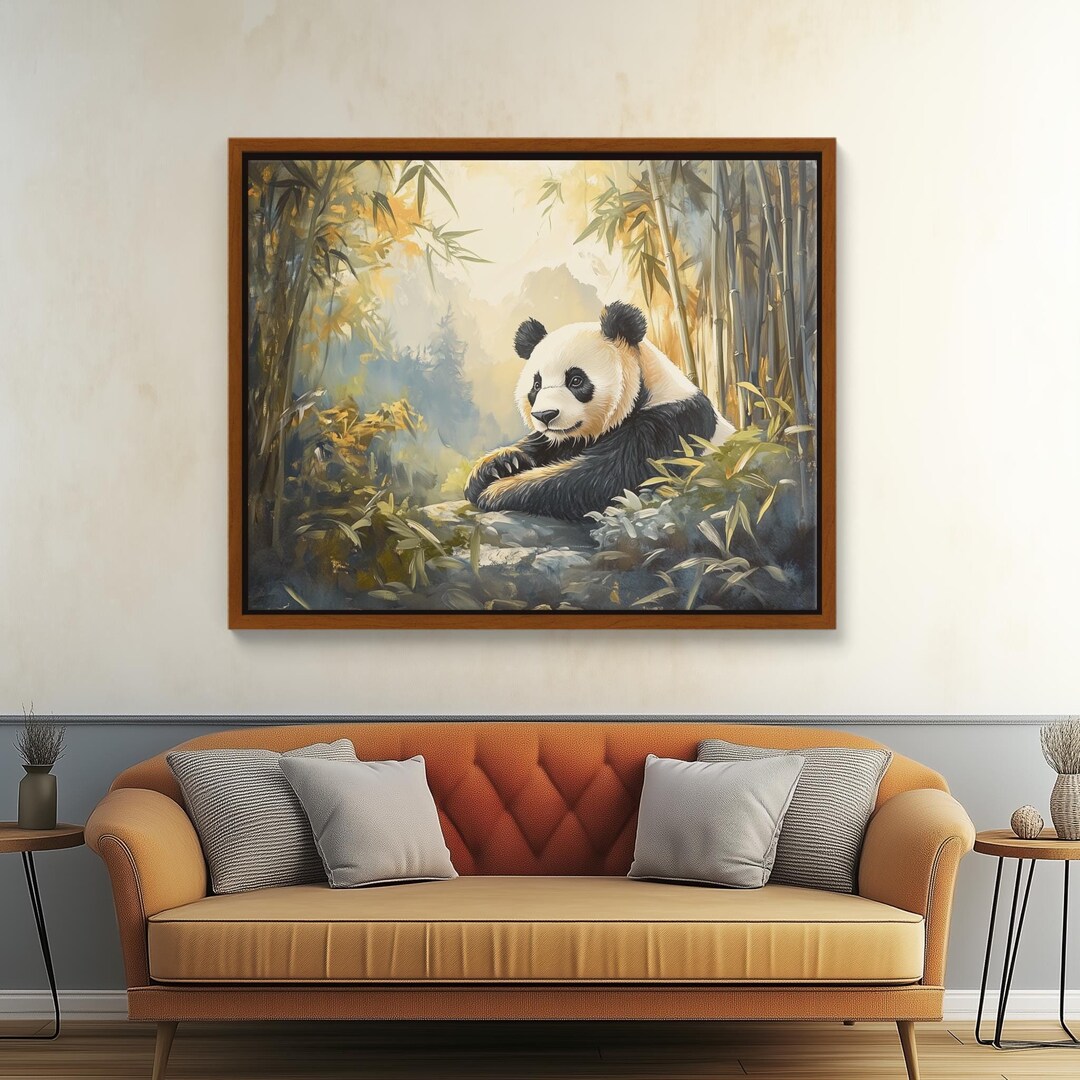Panda Resting in Bamboo Forest Large Canvas Art, Peaceful Wildlife Art ...