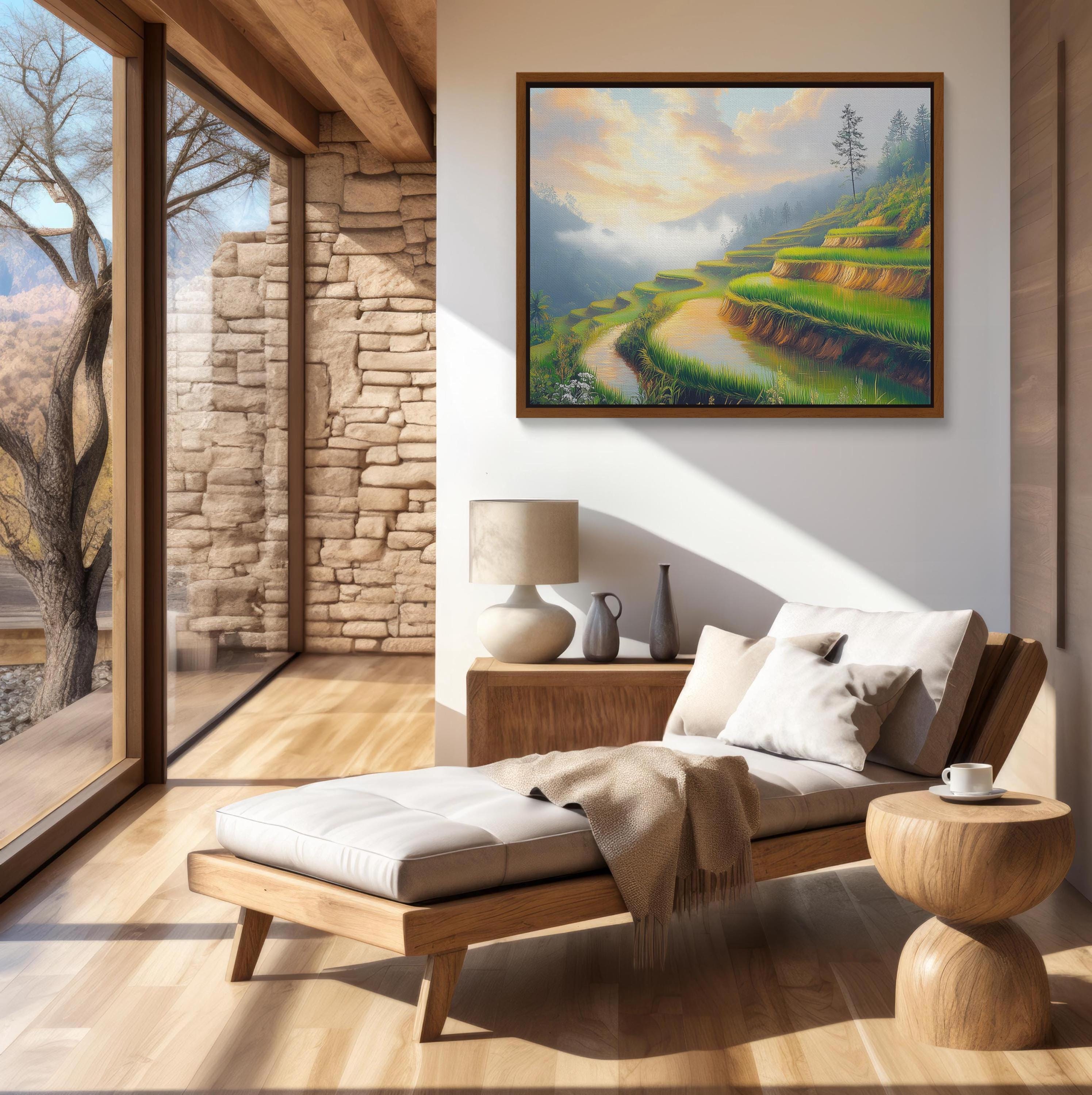 Beautiful Rice Paddy Terrance Fields Canvas Painting, Vietnam Cloudy ...