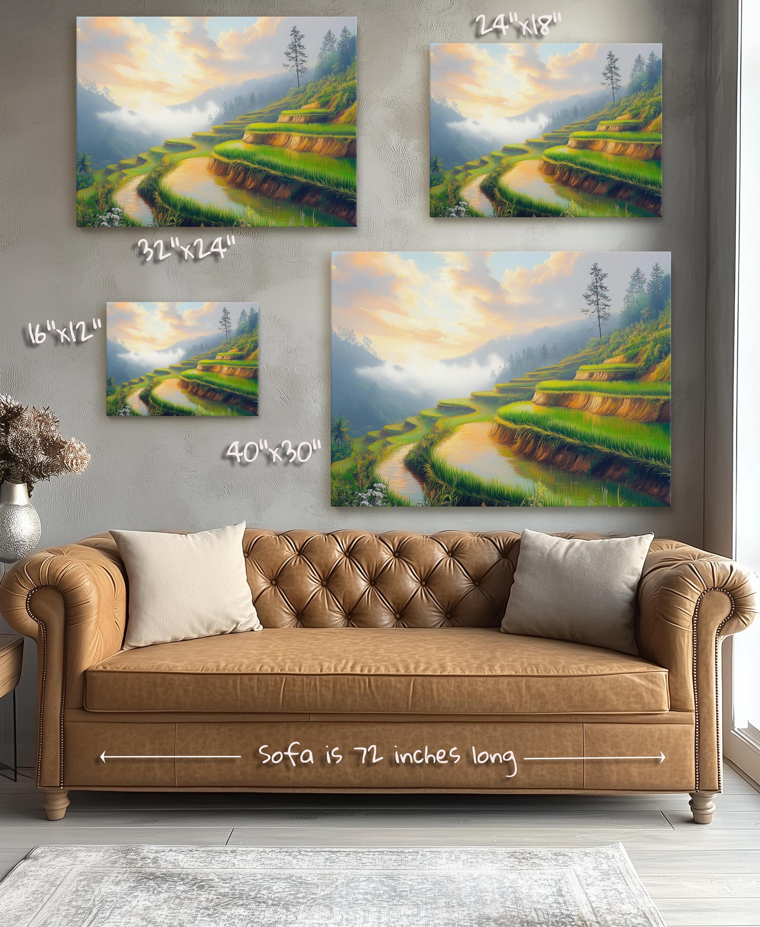 Beautiful Rice Paddy Terrance Fields Canvas Painting, Vietnam Cloudy ...