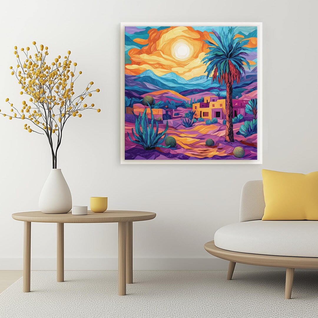 Endless Desert Dunes With Oasis, Van Gogh-inspired Canvas Art, Trippy ...