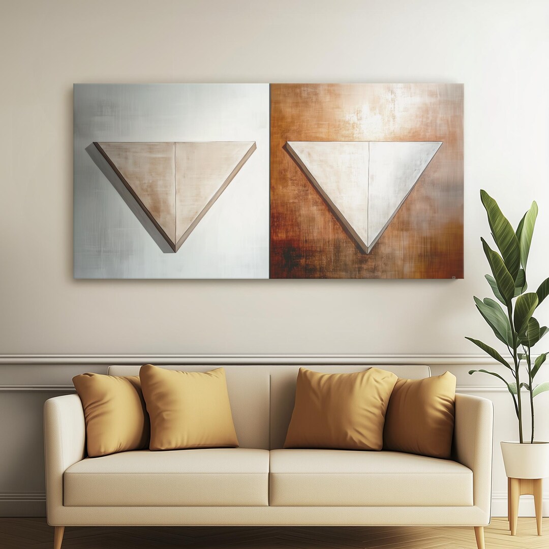 3D Zen Inspired Canvas Art Print, Geometric Triangles Two Toned Wall ...