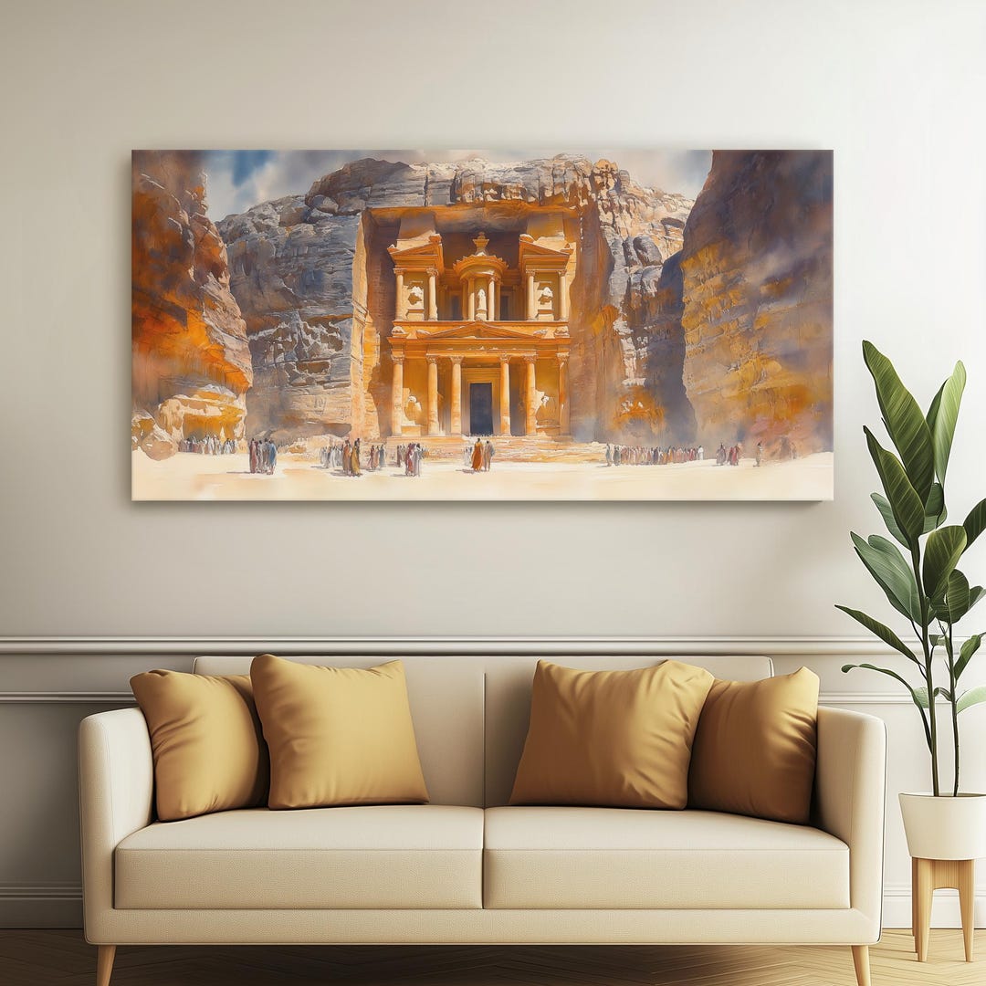 Petra Treasury Watercolor Painting, Ancient Rock-carved Wonder Travel ...