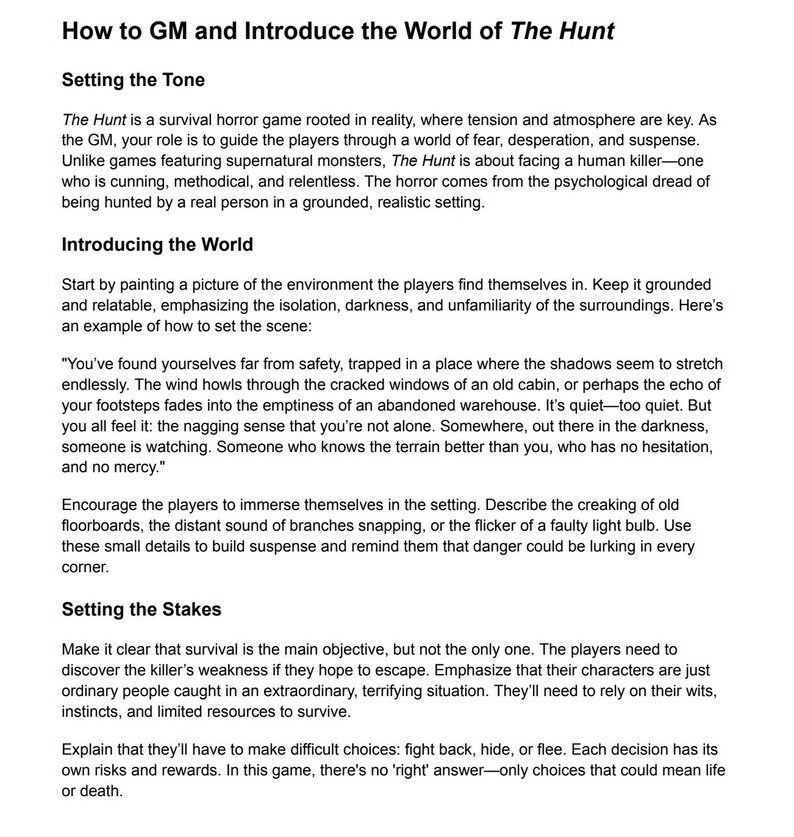 The Hunt A Horror Survival TTRPG Game Randomized Killer Generator ...