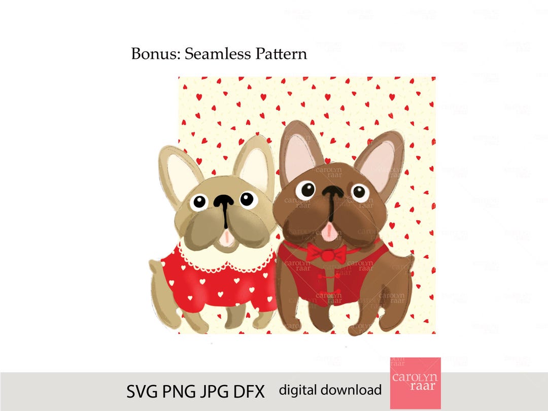Valentine's Day Cute French Bulldog Couple SVG, Frenchie PNG Clipart ...
