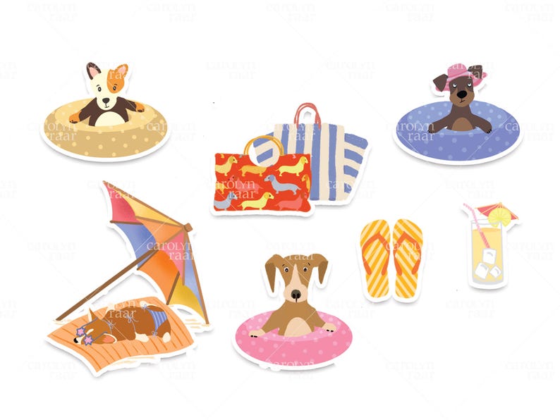 Printable Beach Dogs Stickers: Summer Puppy Art (digital Download) - Etsy